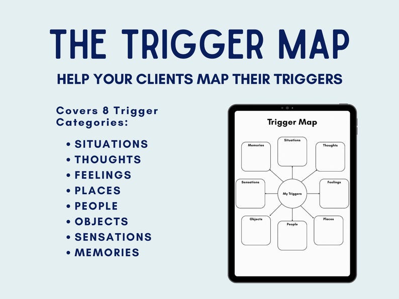 Trigger Map Worksheet: Mental Health Tool for Therapists (PDF & PNG ...