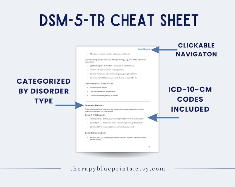 DSM-5-TR Cheat Sheet for Therapists | Differential Diagnosis Quick ...
