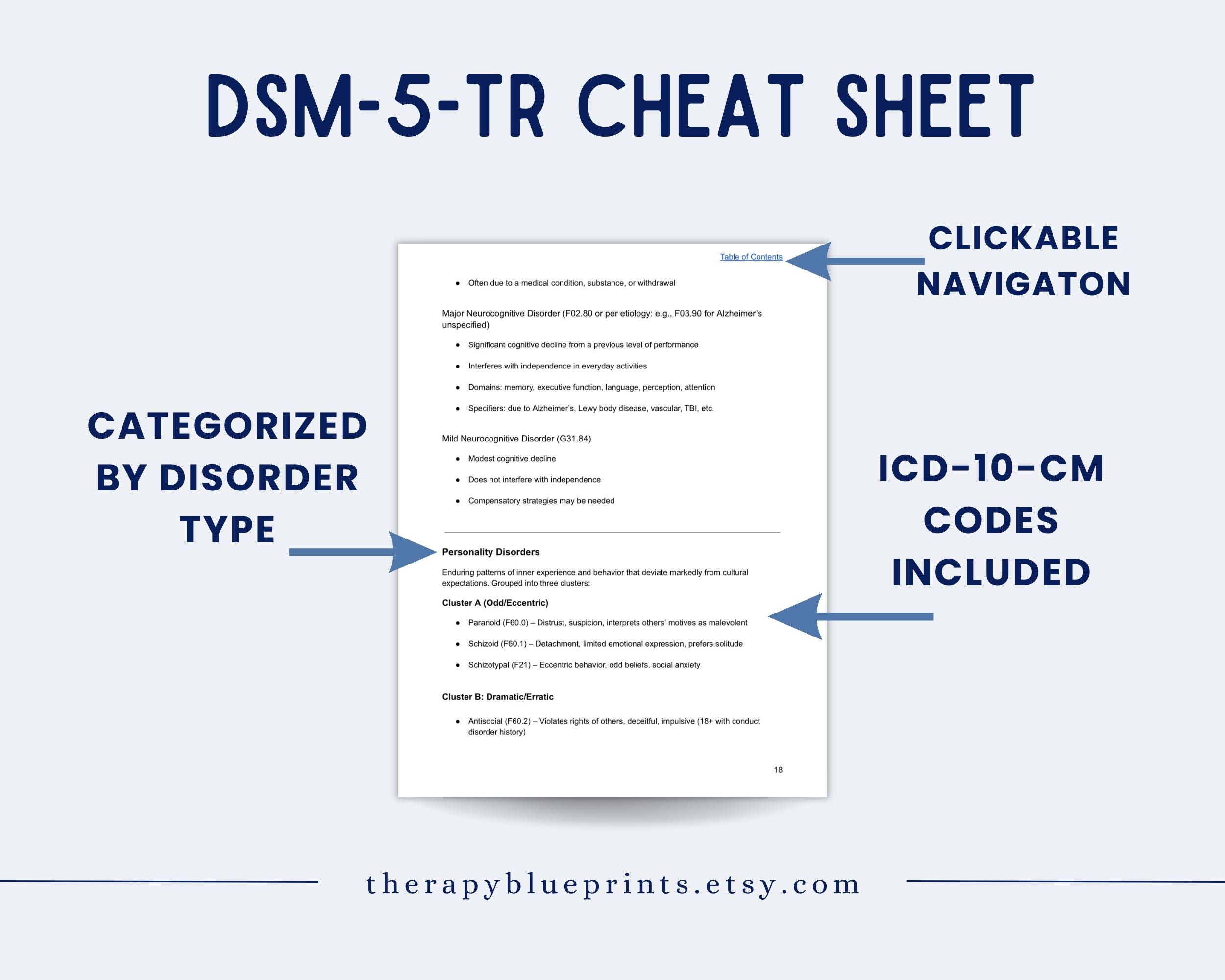 DSM-5-TR Cheat Sheet for Therapists | Differential Diagnosis Quick ...