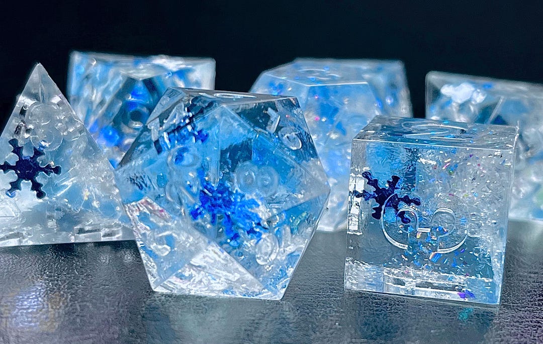 Ice Knife - Handmade Sharp-edge Dungeons and Dragons TTRPG 7 Piece Dice ...