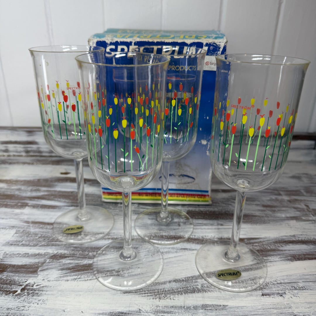 Vintage Retro Spectrum Wine Glasses | Acrylic Tulips Set of 4 in Box - Etsy