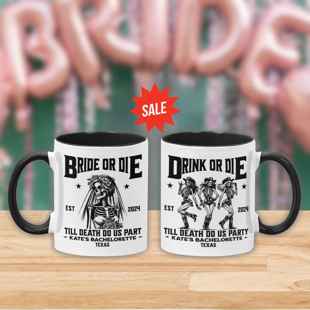 Bride or Die Mugs, Halloween Bachelorette Mugs, Spooky Bridal Party Mug ...