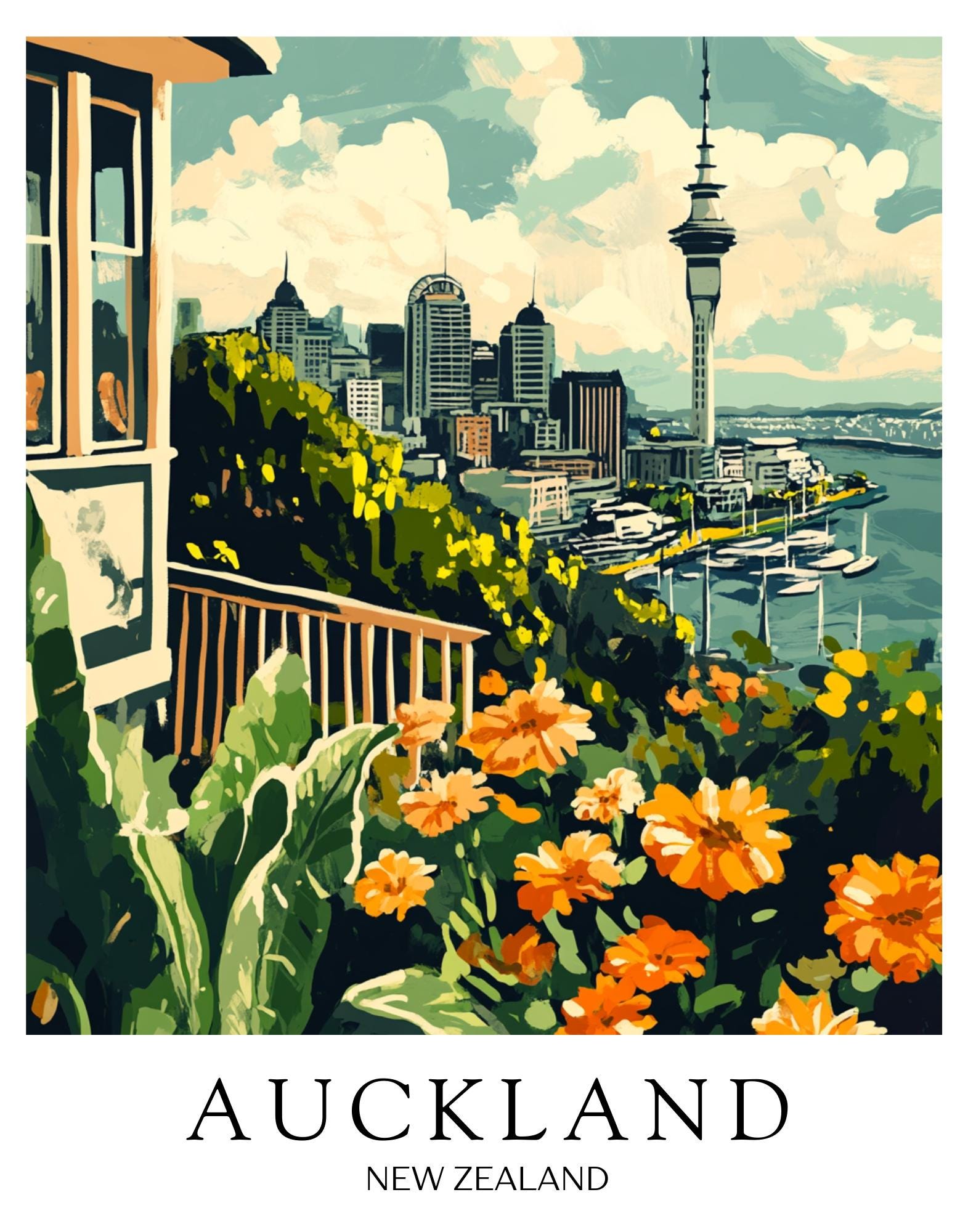 Auckland New Zealand Skyline Art Print | Digital Download | Printable ...