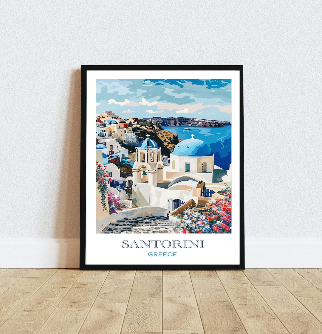 Santorini Greece Travel Poster: Aegean Sea View (digital Download) - Etsy