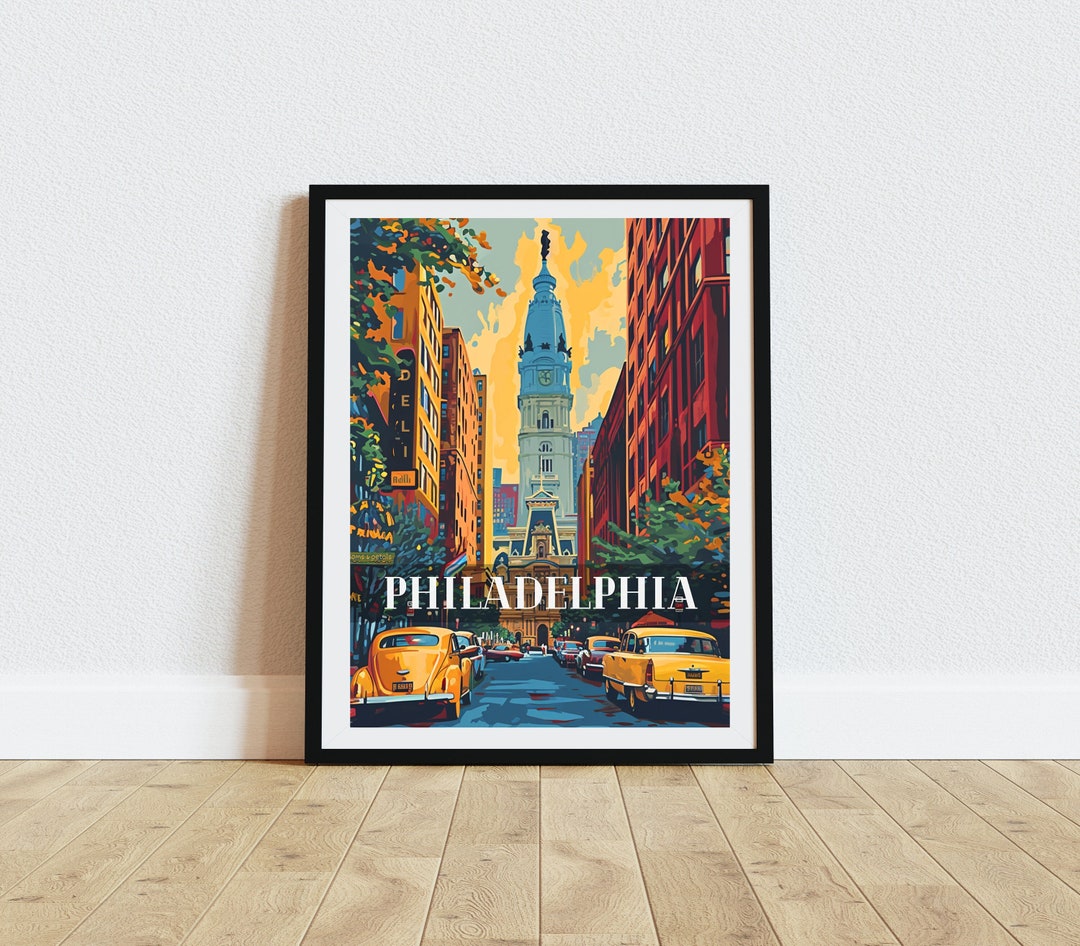 Philadelphia Digital Print, Modern Cityscape Artwork, Vibrant Travel ...