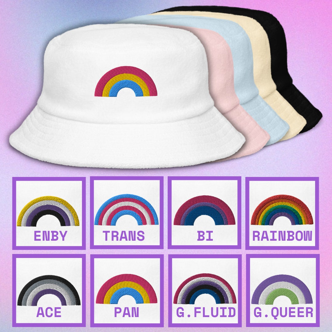Rainbow Embroidered Bucket Hat Pan Pride Terry Cloth Hat Bi Pride Hat ...