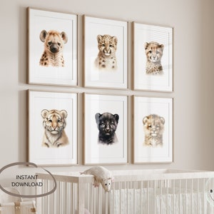 Safari Nursery Decor, Set of 6, Wild Cat Animal Wall Prints Cheetah ...