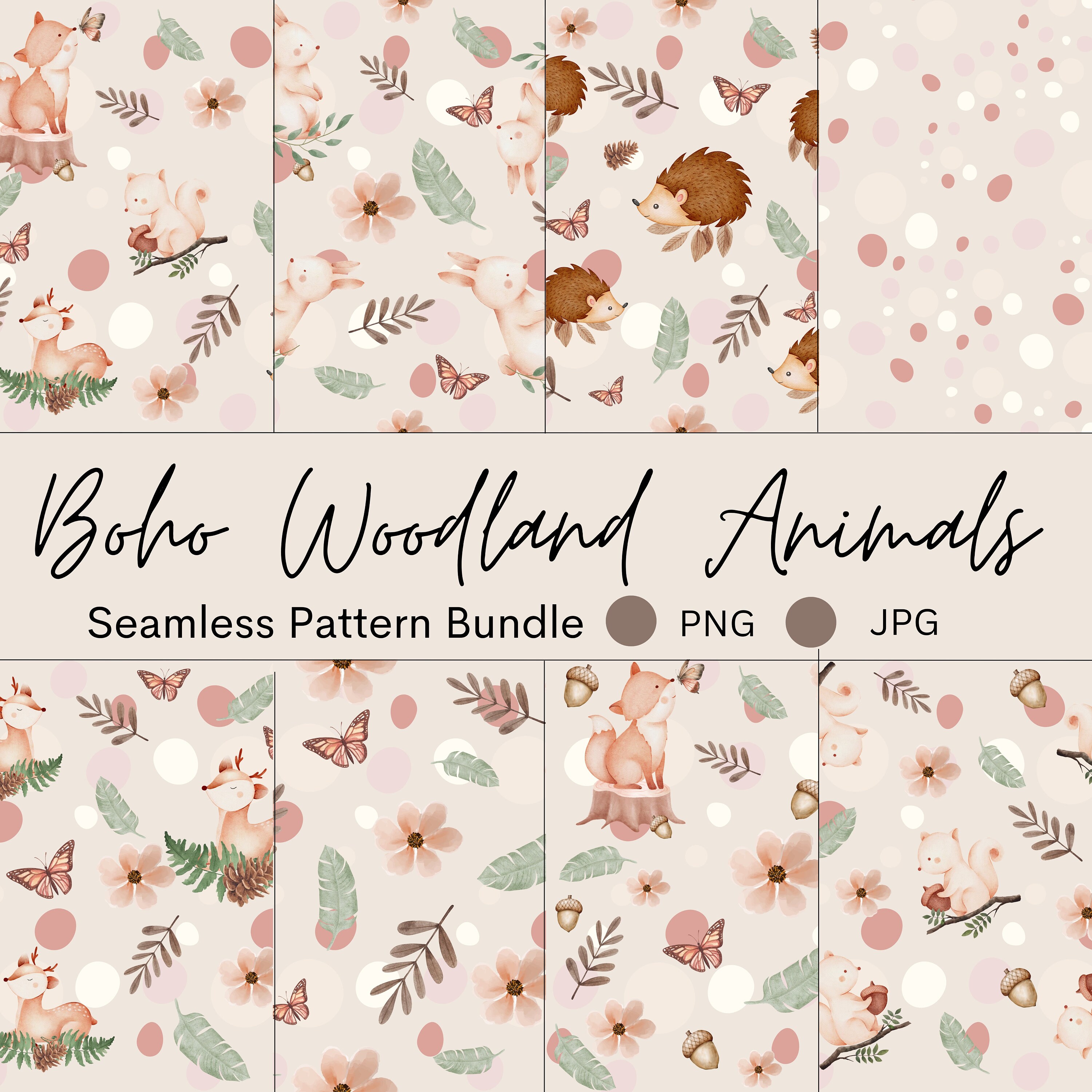 Boho Woodland Animals Seamless Patterns Set of 8 Forest - Etsy