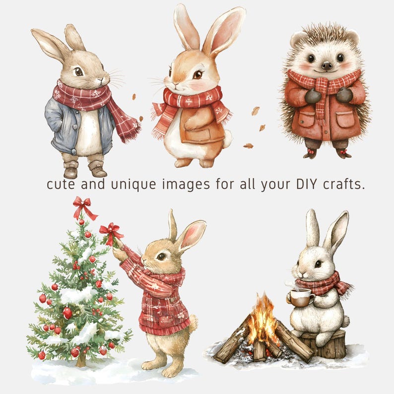 Watercolor Christmas Bunny Clip Art Bundle: Woodland Winter PNG ...