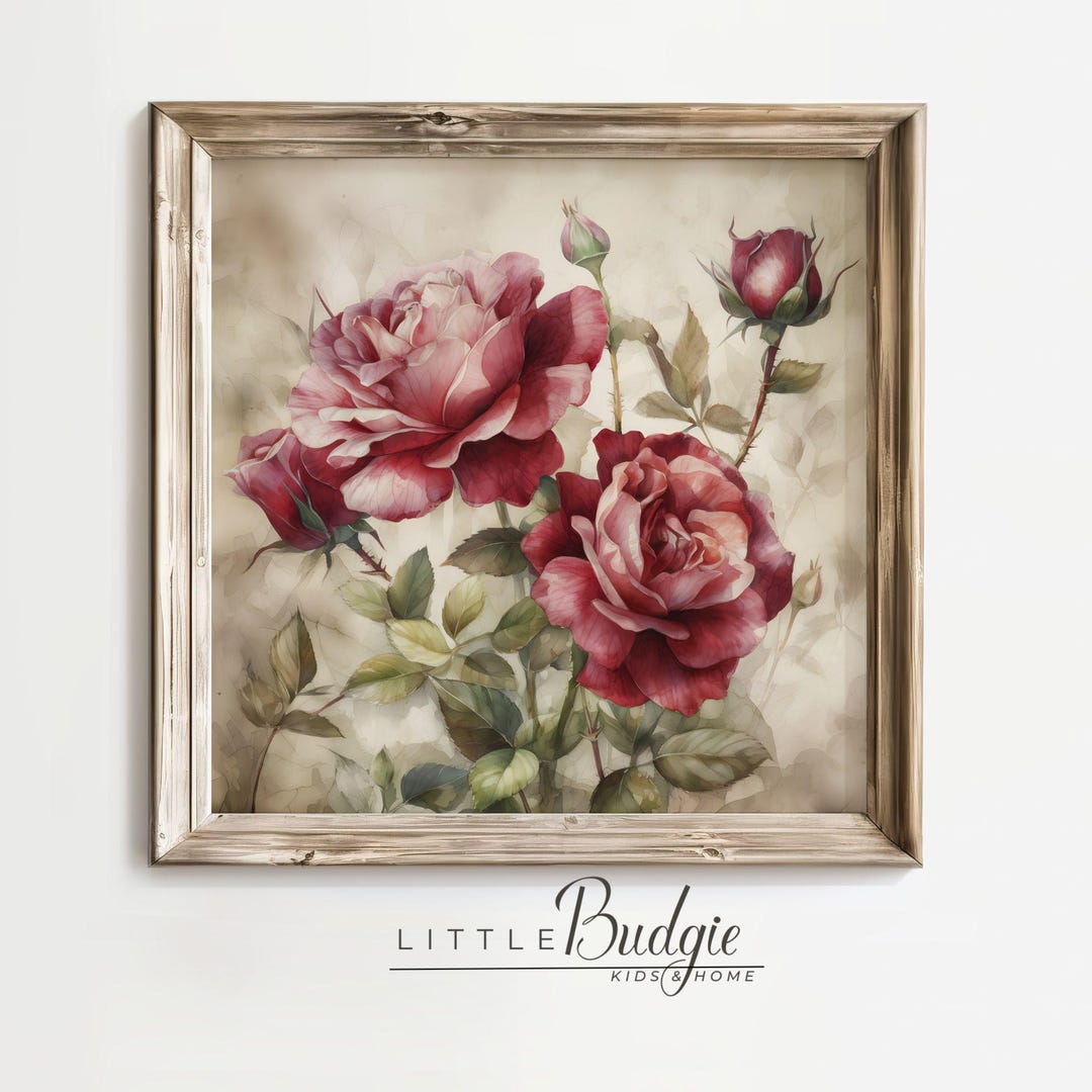 Rustic Red Rose Watercolor Print – Vintage Farmhouse Floral Wall Art ...