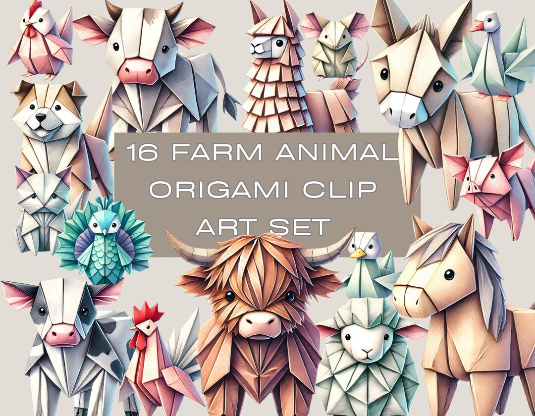 Farm Animal Origami Clip Art, Watercolor Style (digital Download) - Etsy