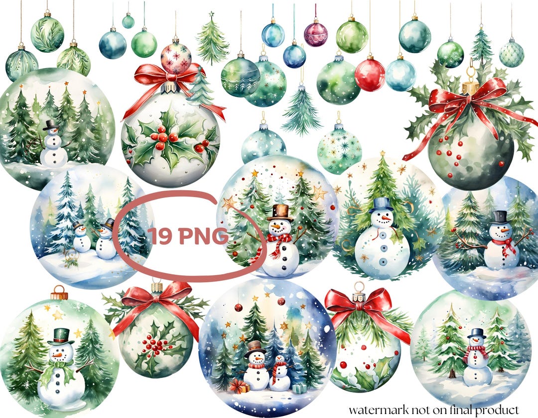 Watercolor Christmas Clip Art, Set of 19 PNG Clip Art, Winter Snow ...