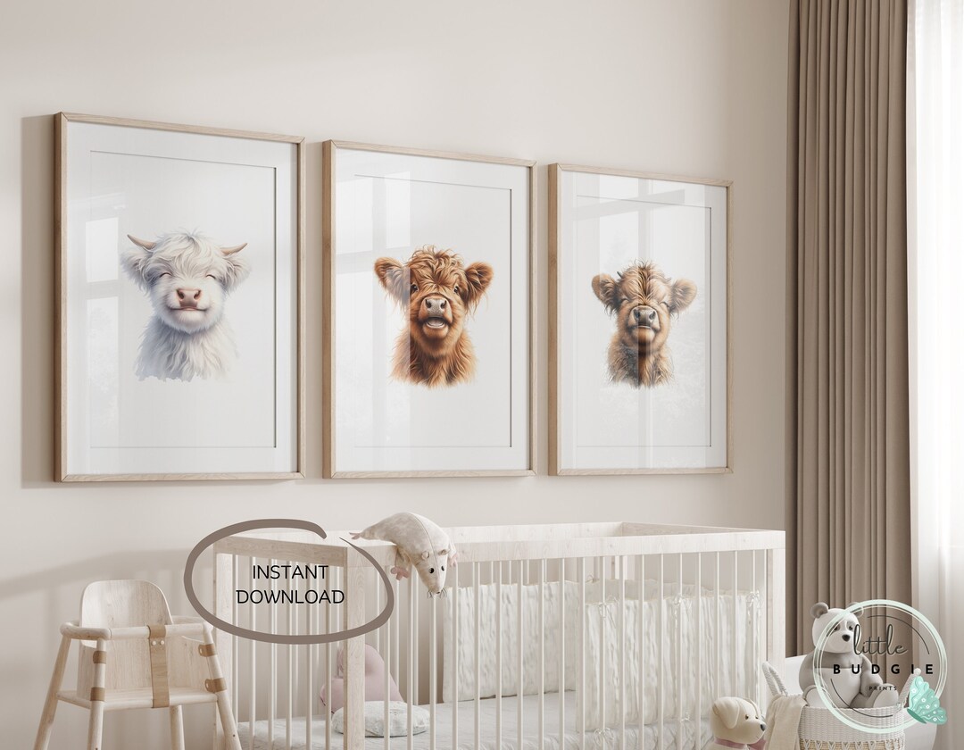 Highland Cow Nursery Prints: Smiling Cows, Farm Animal Decor (digital ...