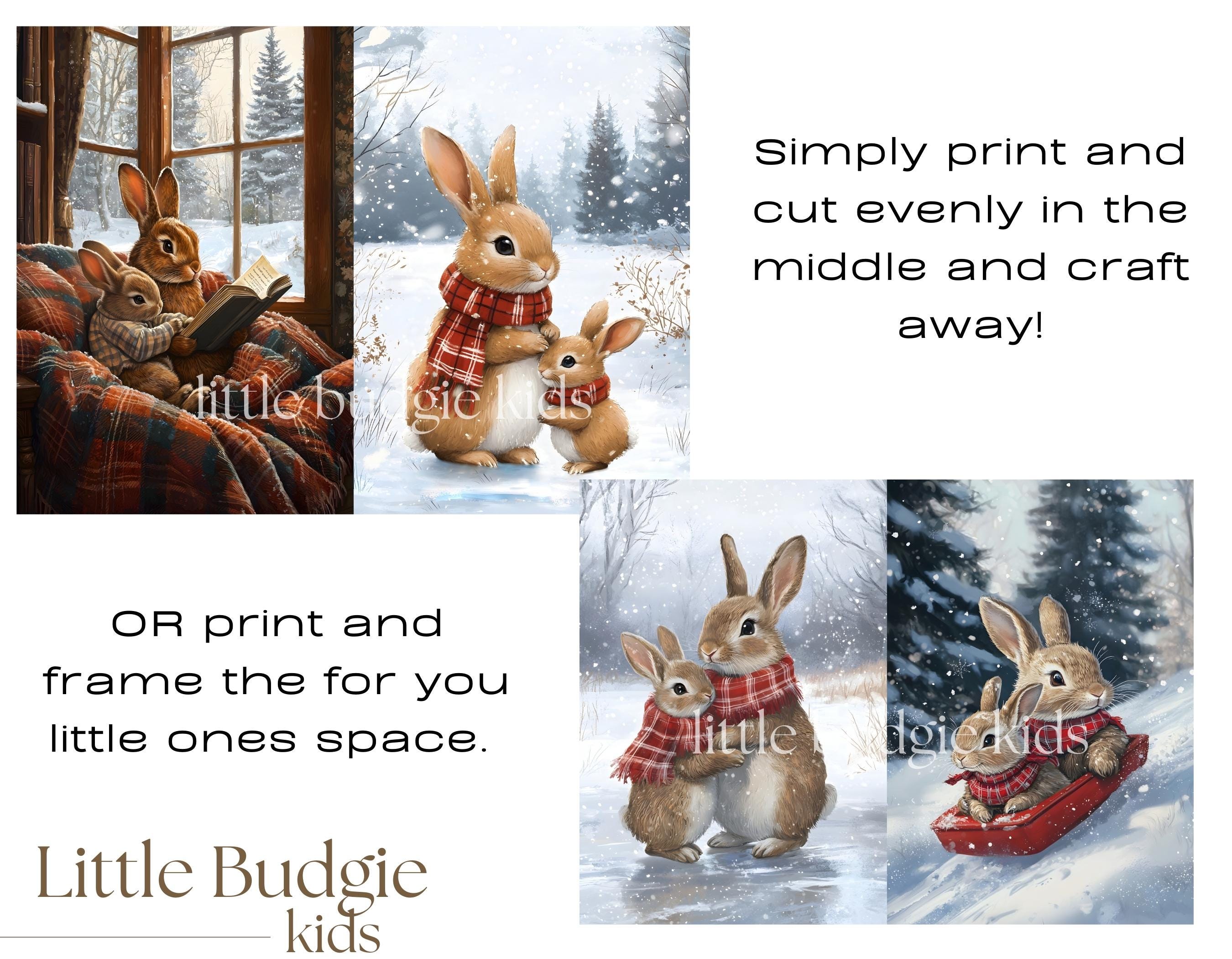 Woodland Bunny Craft Printable, Winter Art, 16 Half Paper for Junk ...