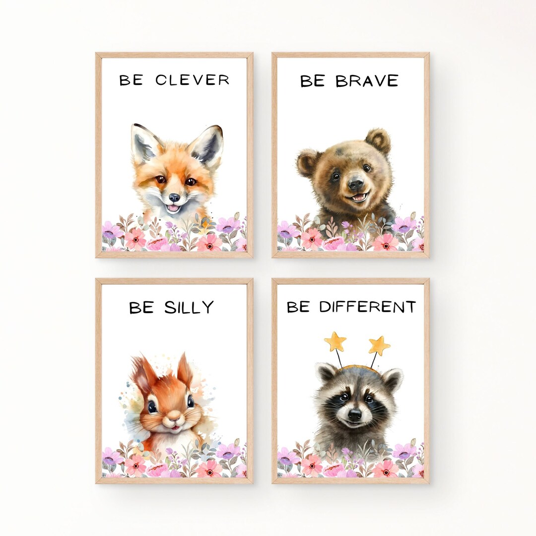 Motivational Woodland Nursery Wall Prints, Set of 4, Woodland Animals ...