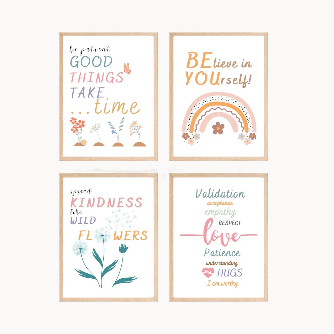 Boho Wildflower Childrens Affirmation Prints, Set of 4, Cute Home ...
