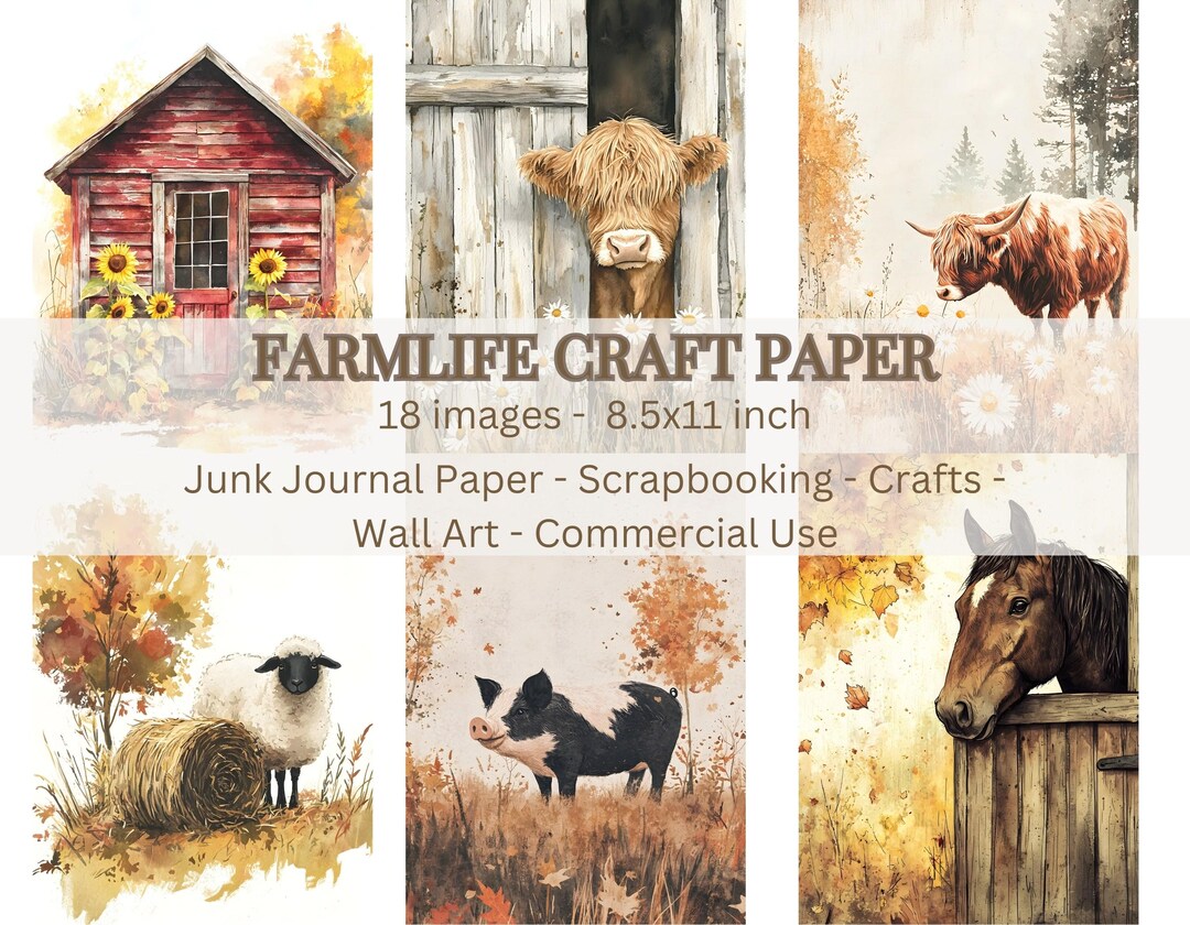 Farm Animal Junk Journal Printable Craft Papers for Scrapbooking, Cards ...