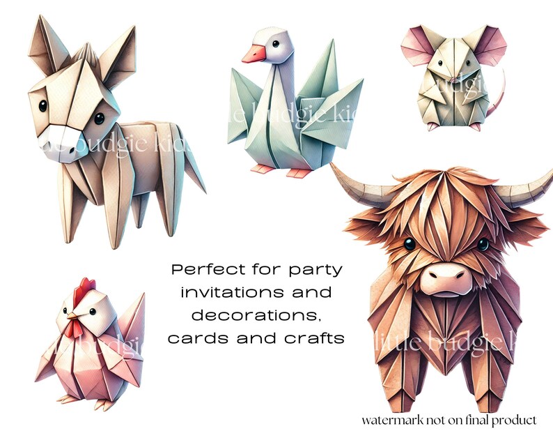 Farm Animal Origami Clip Art, Watercolor Style (digital Download) - Etsy