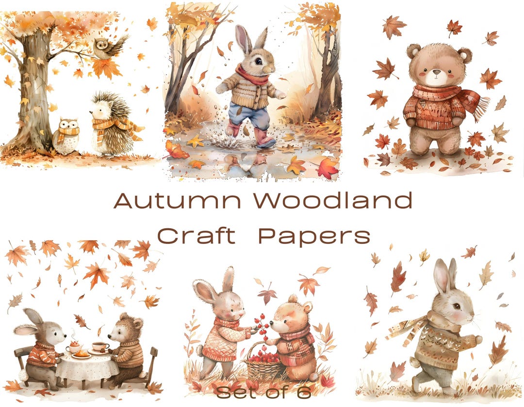 Woodland Animal Craft Papers, 6 Autumn Paper Bundle for Scrapbooking ...