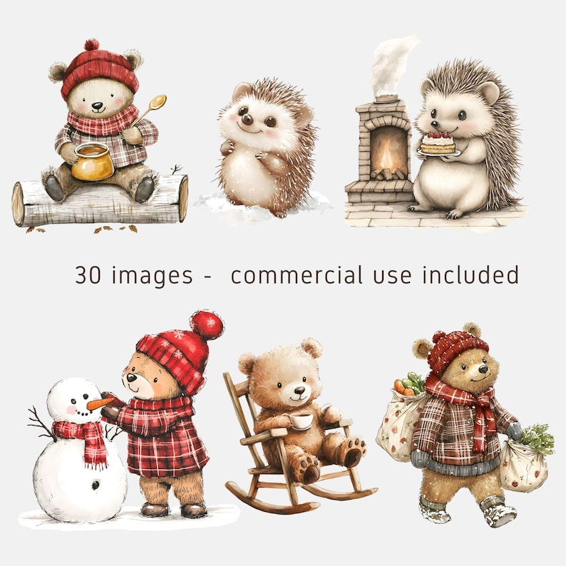 Watercolor Bear Christmas Clip Art Bundle: Winter Woodland PNG ...