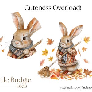 Woodland Bunny Clip Art, Watercolor Autumn Bundle of 12 PNG Clip Art ...