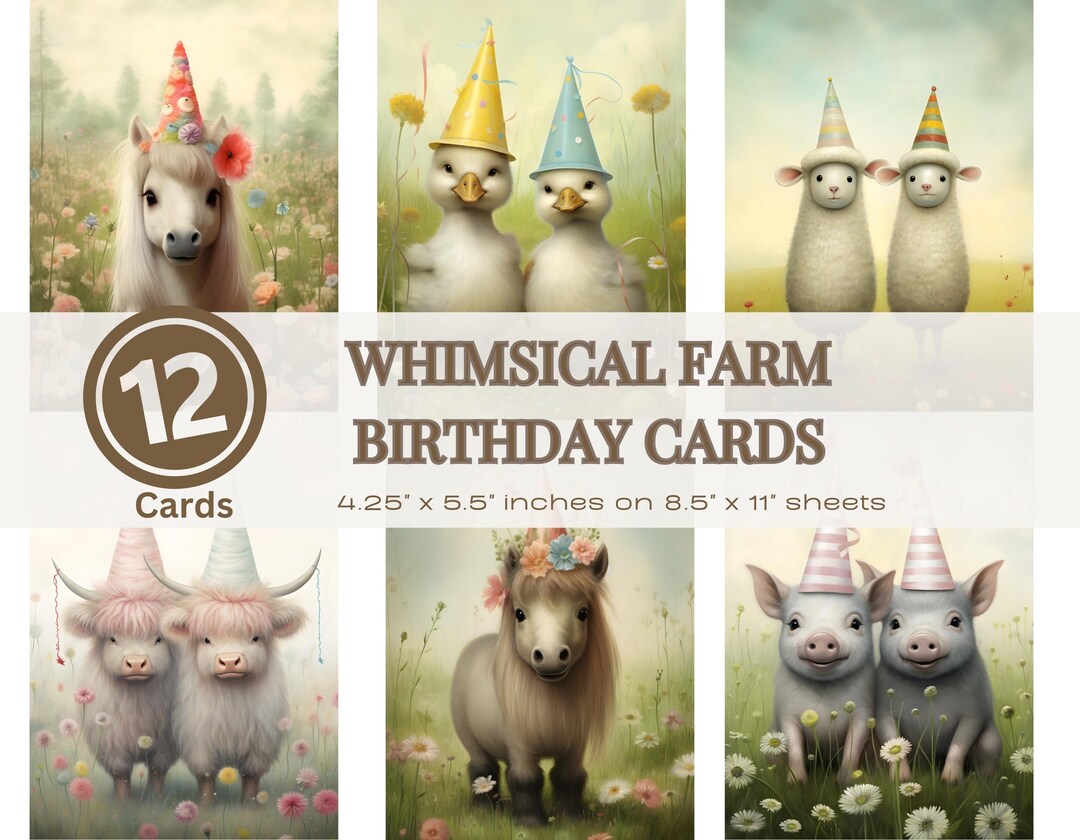 Kids Happy Birthday Card, Set of 12, Farm Animal Birthday Card ...