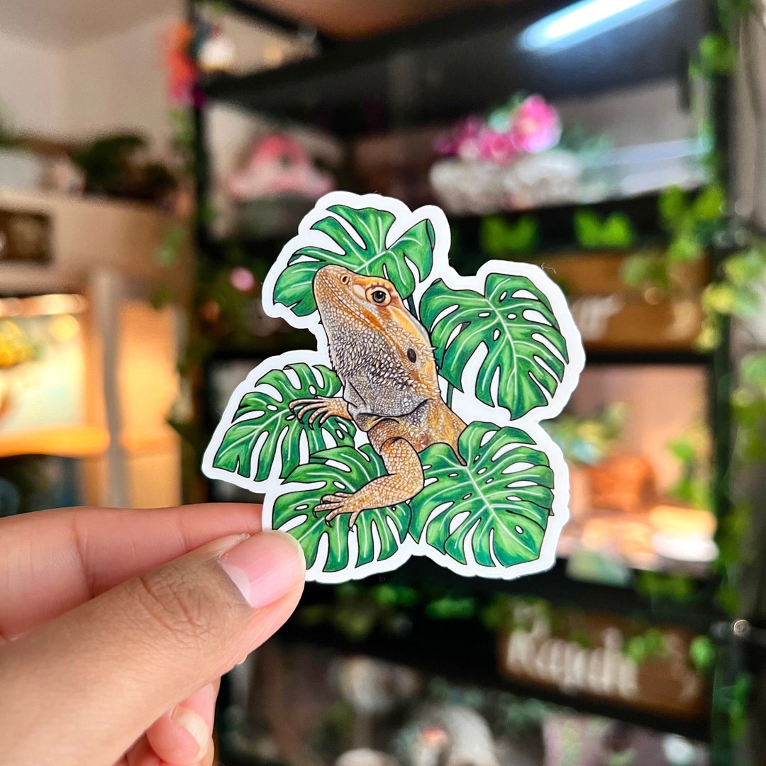 Bearded Dragon Sticker ~ Reptile Art, Bearded Dragon Art, Monstera ...