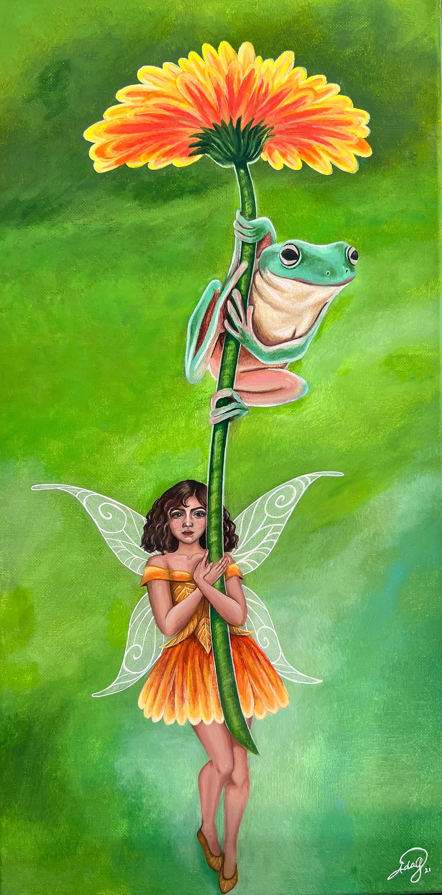 Fairy Art Print ~daisy Fairy and the Frog~ Fairy Art, Whimsical Faerie ...