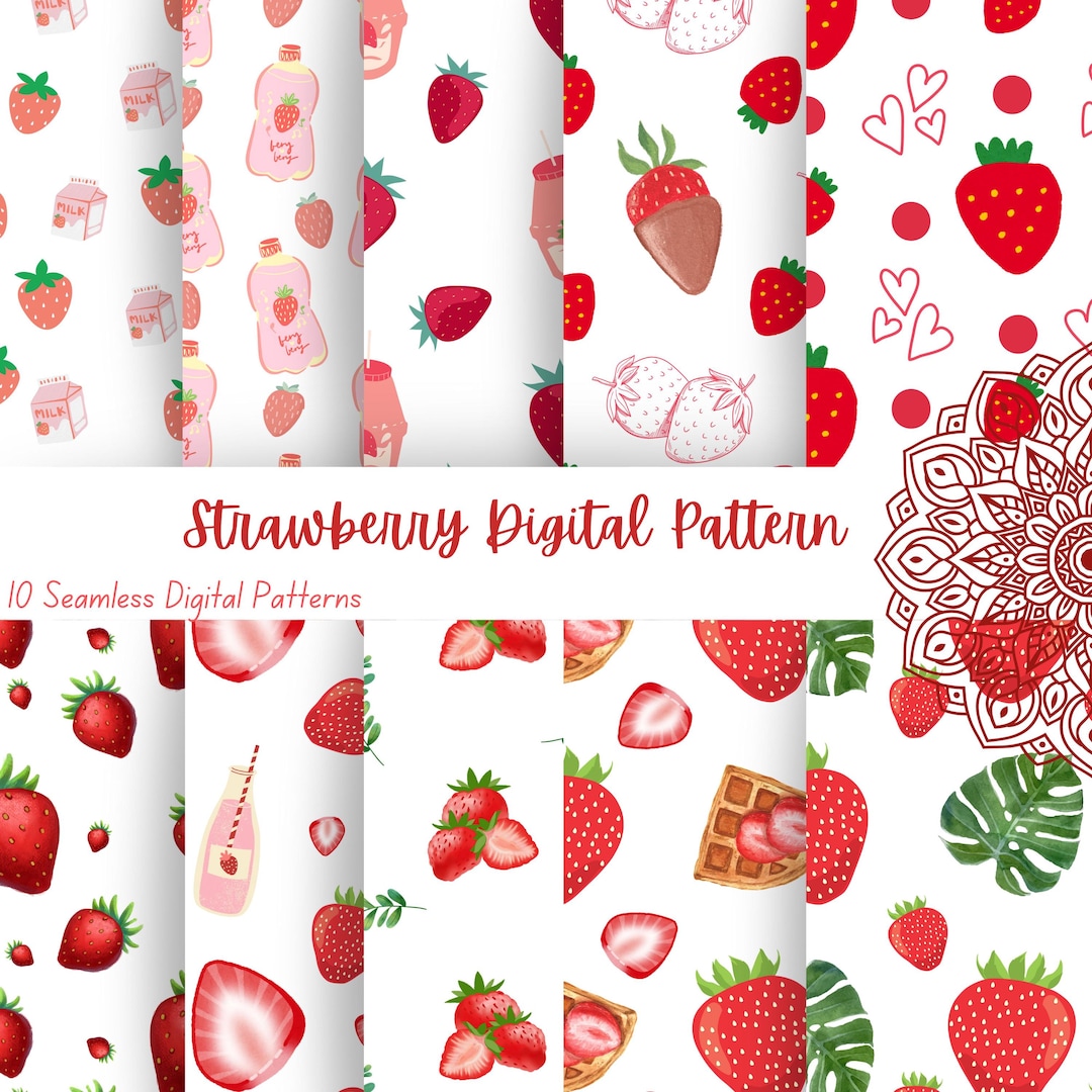 Strawberry- Seamless Patterns - Scrapbook Papers - Digital Papers ...