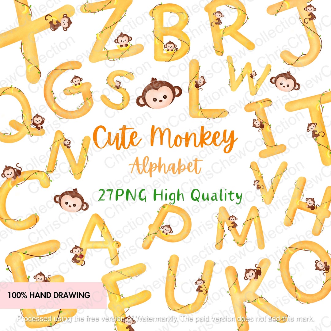 Monkey Banana Alphabet, Monkey Font, Letter, Hand Drawing, Monkey ...