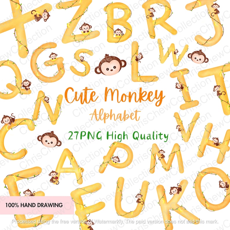 Monkey Banana Alphabet, Monkey Font, Letter, Hand Drawing, Monkey ...