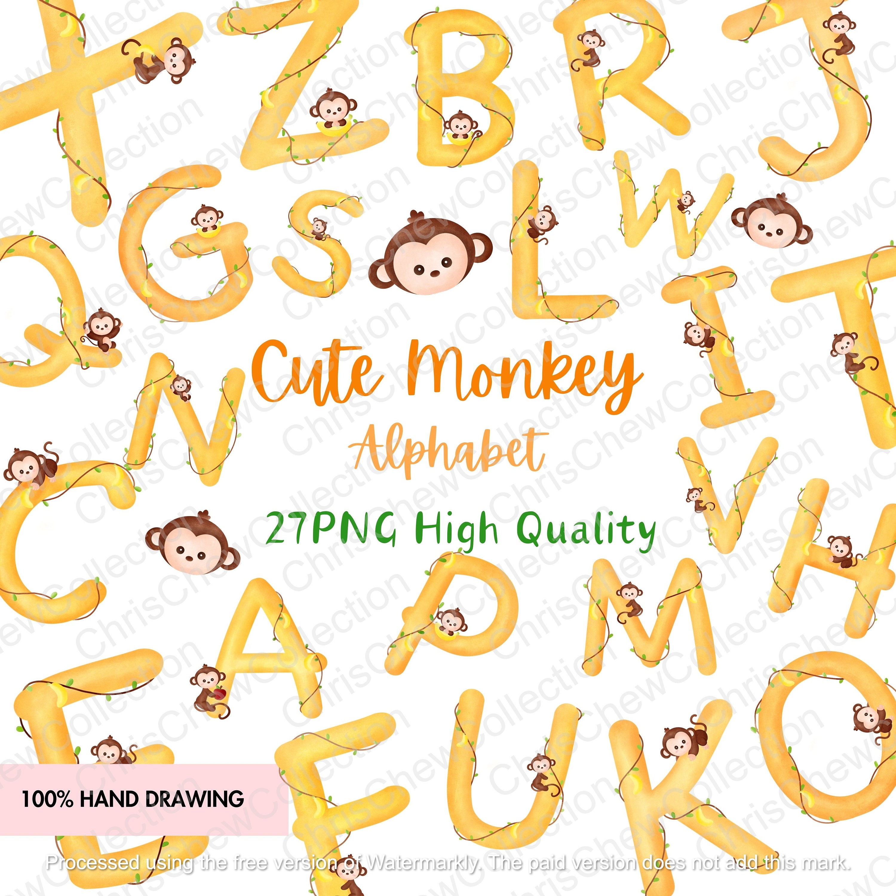 Monkey Banana Alphabet, Monkey Font, Letter, Hand Drawing, Monkey ...