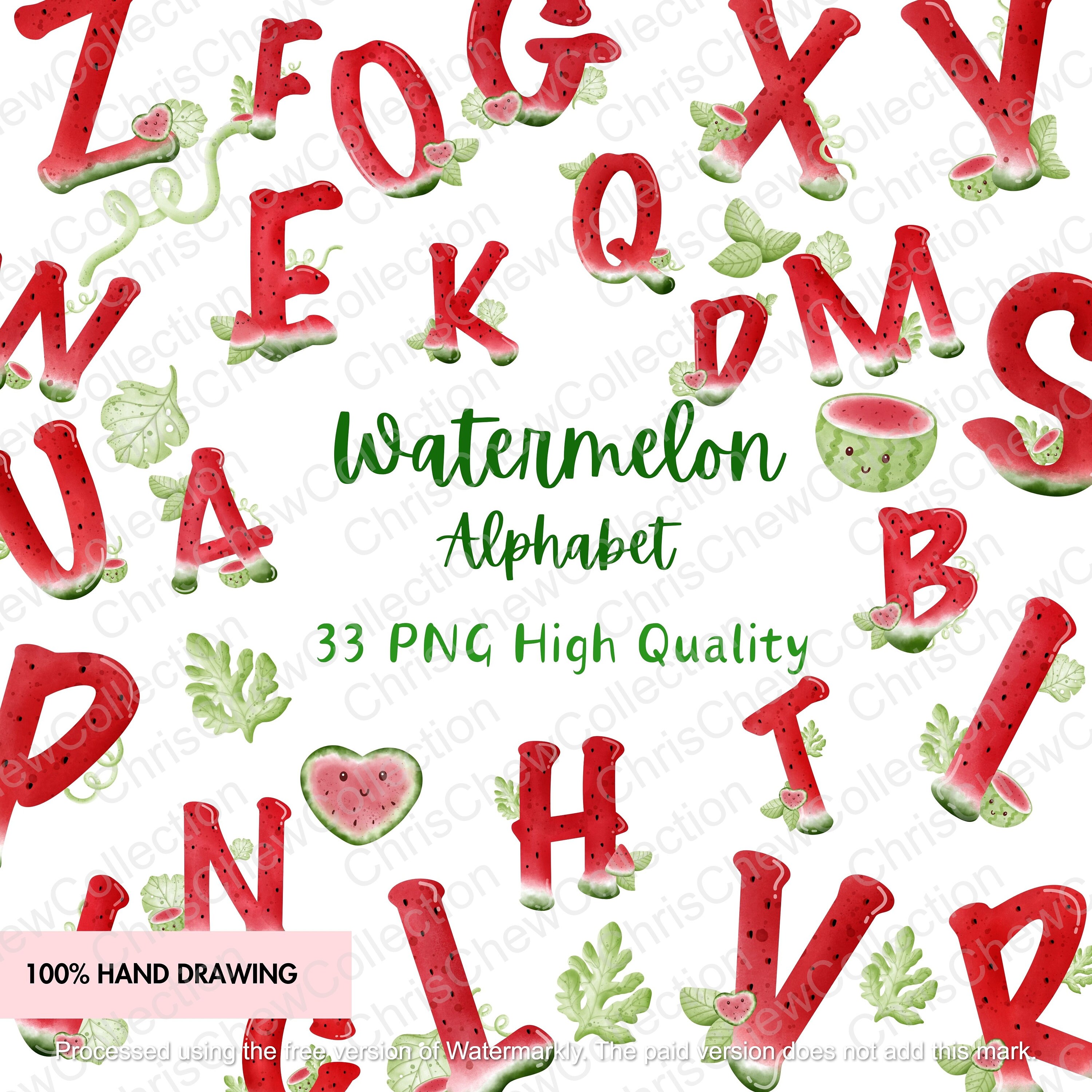 Watermelon Alphabet, Watermelon Font, Letter, Hand Drawing, Watermelon ...