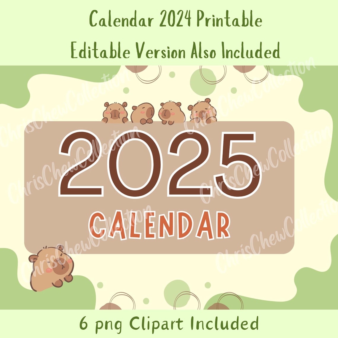 Capybara Calendar 2025 Template, Canva Digital Template, Editable ...