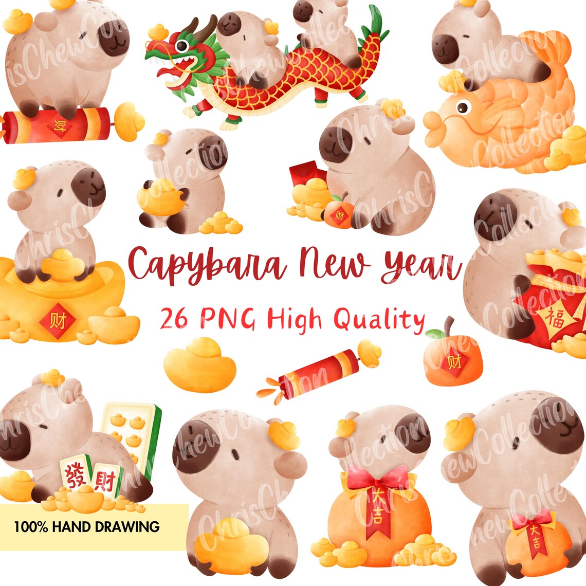 26PNG Capybara Chinese New Tear Lunar Year Cute Clipart - Etsy