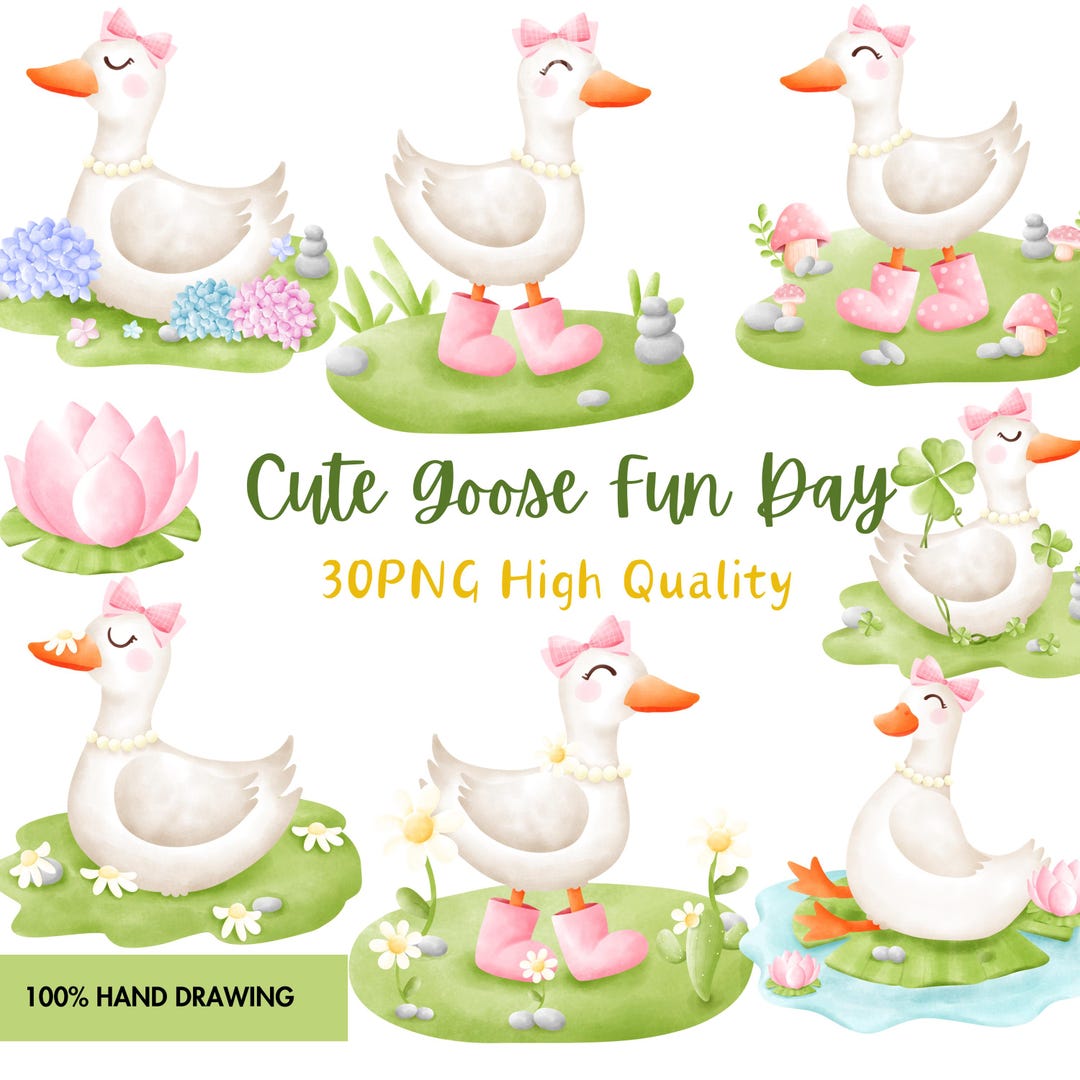 Cute Goose Fun Day Clipart Set PNG Goose Spring Garden Flower 30 PNG - Etsy