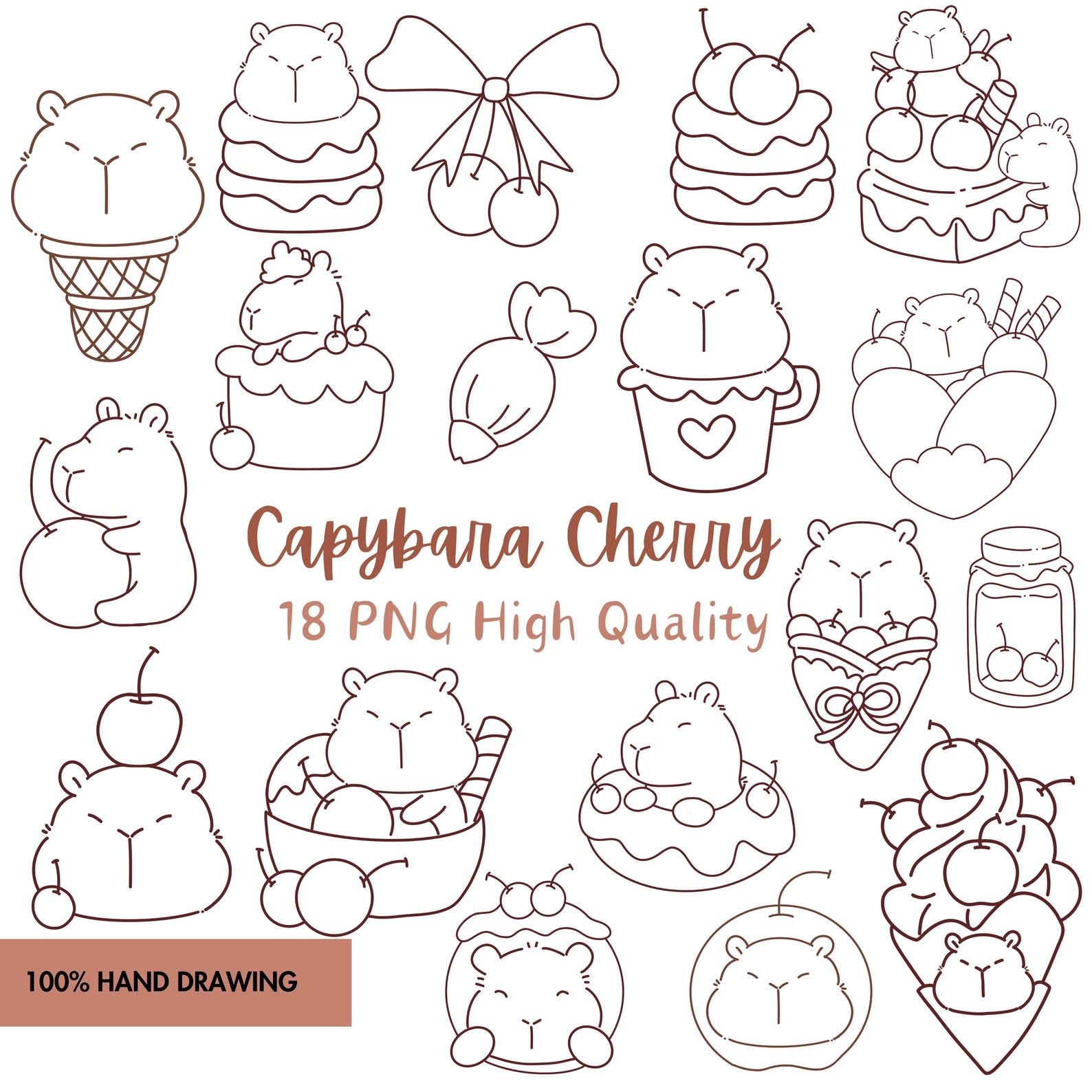 Capybara Line Clipart Cute Clipart Colouring - Etsy