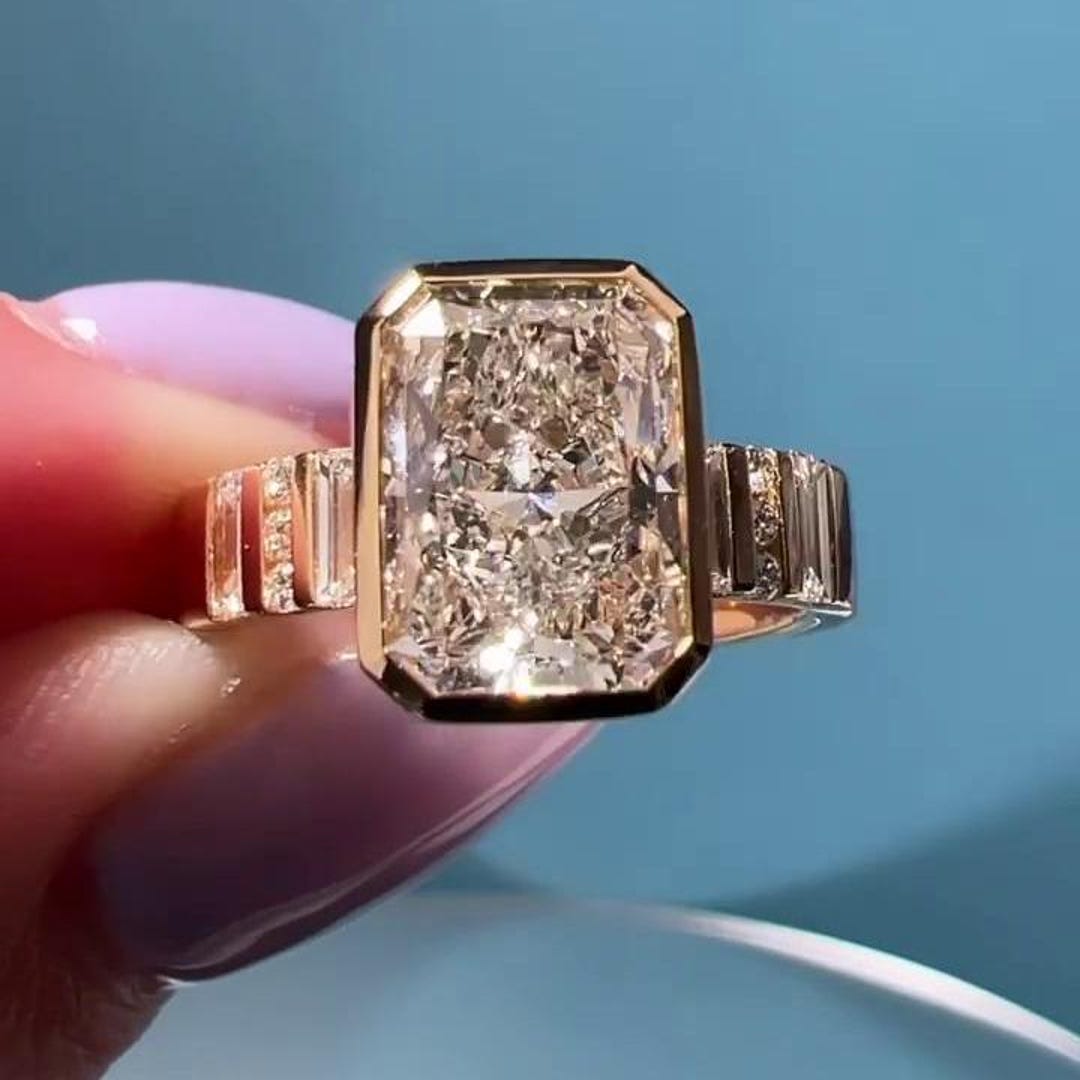 Radiant 4.00tcw Lab Grown Diamond Bezel Side Stone Engagement Ring, EF ...