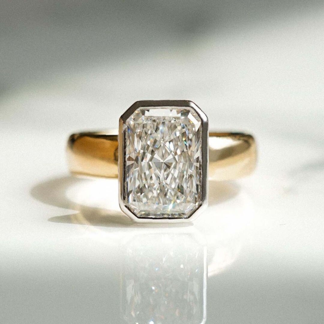 Bezel Set Radiant 3.00ct Lab Diamond Ring | Two-tone Yellow & White ...