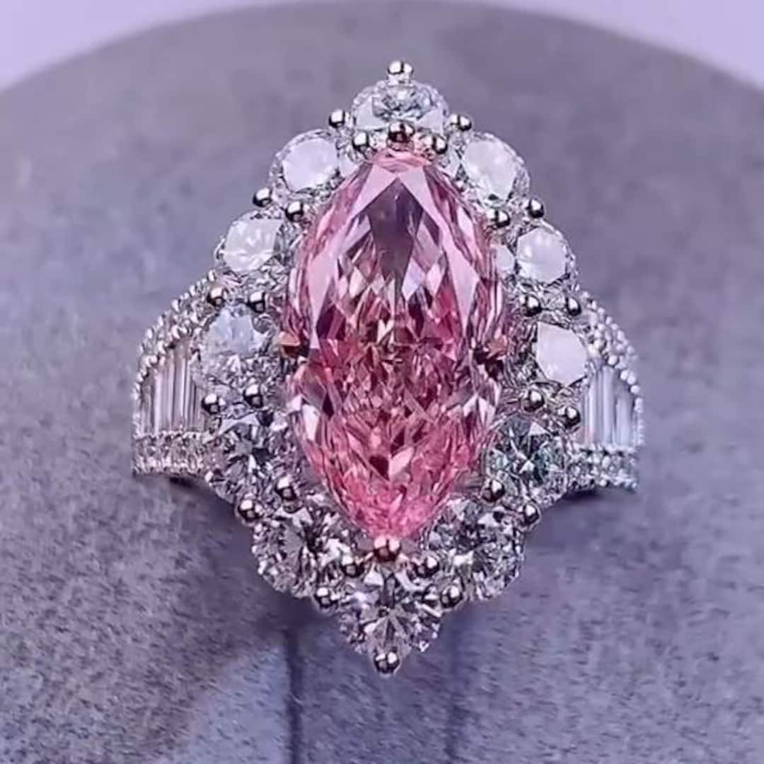 Marquise 4.00tcw Fancy Pink Lab Diamond Ring | Halo Pavé | IGI ...