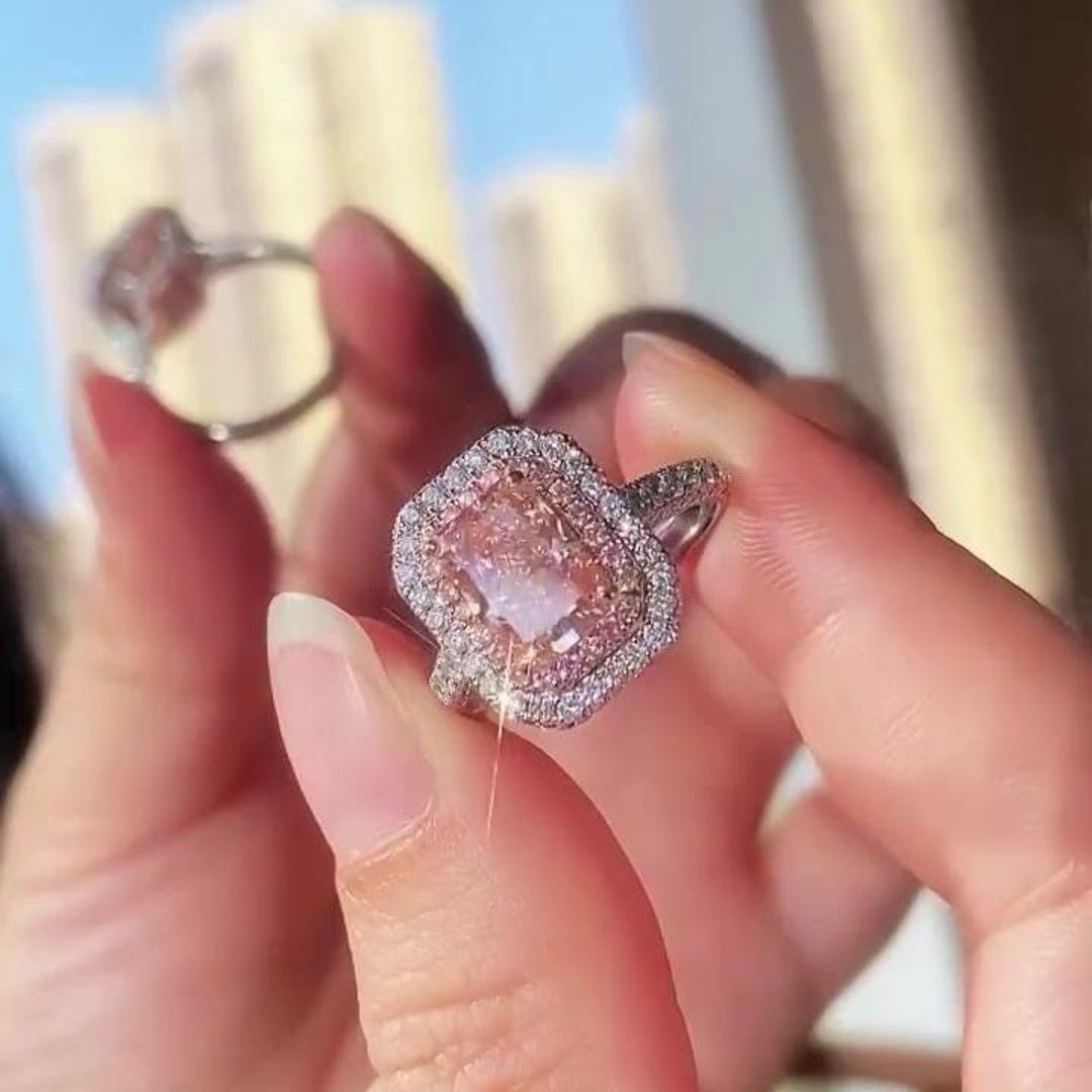 Fancy Pink Lab Diamond Ring 6.00tcw | 5ct Radiant Halo Engagement Ring ...