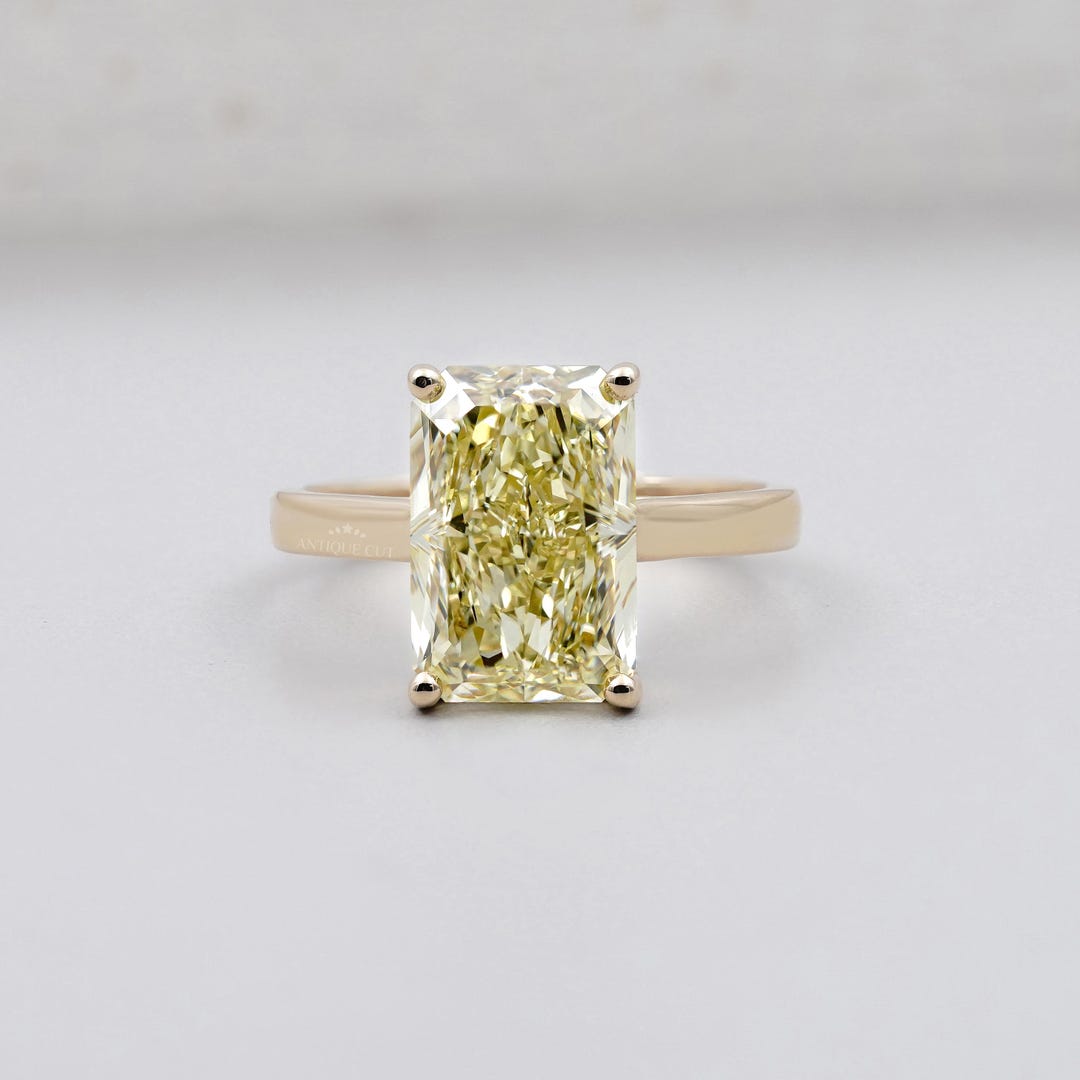 Radiant Cut Fancy Yellow Diamond Ring With Solitaire 4 Prong Engagement ...