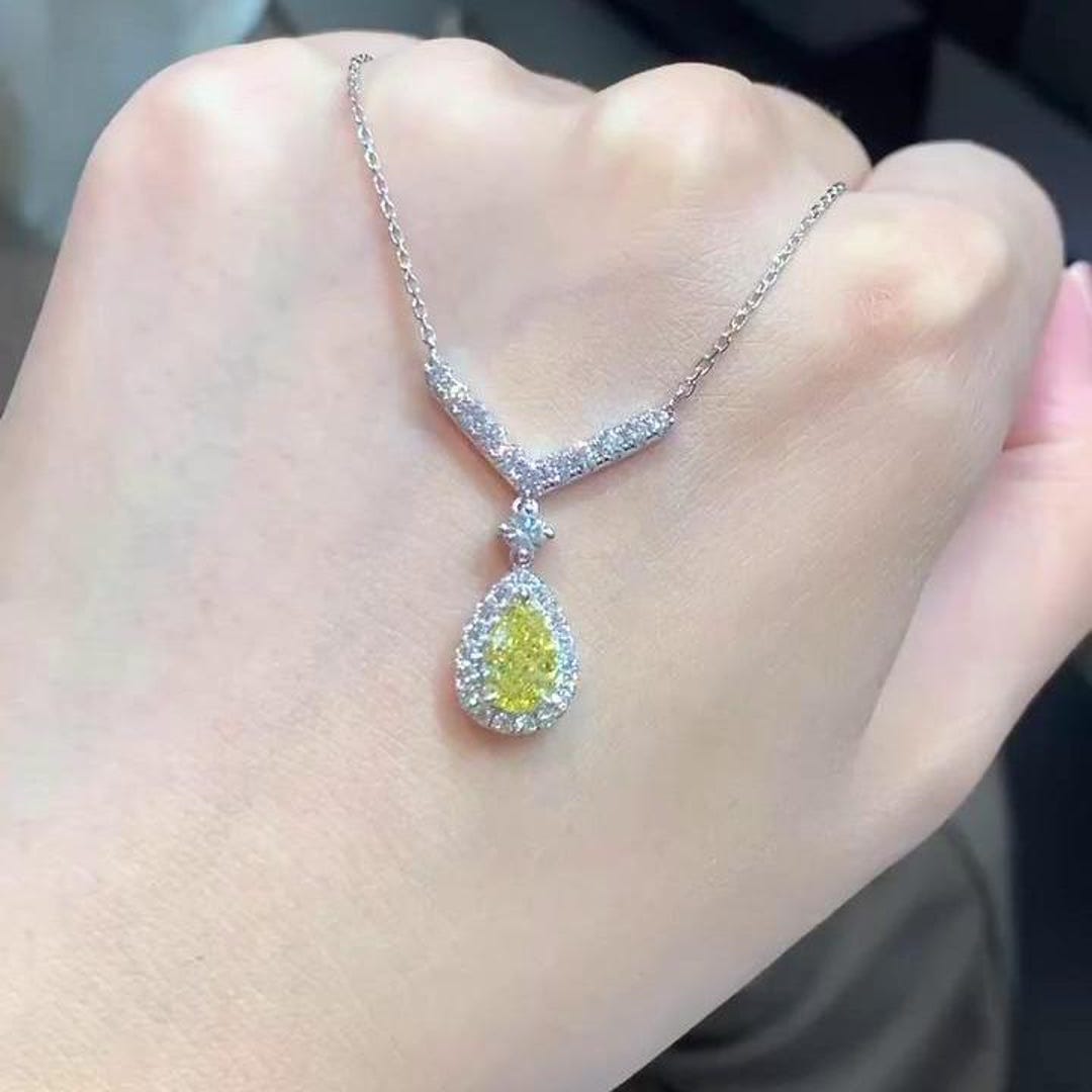 Pear 2.20tcw Fancy Yellow Lab Diamond Halo Pendant | IGI Certified | VS ...