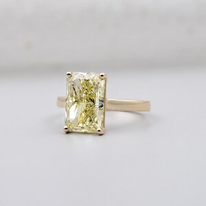 Radiant Cut Fancy Yellow Diamond Ring With Solitaire 4 Prong Engagement ...