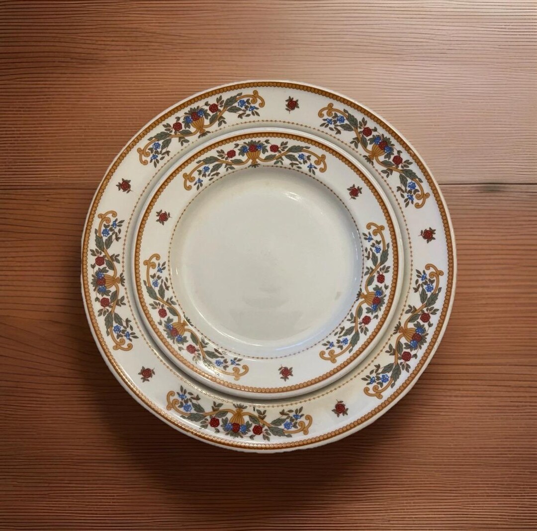 Vtg Oneida Plate Set 10” 7” Classic B-07 Blue & Red Floral Baskets ...