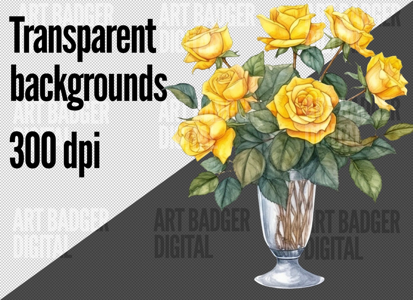 Watercolor Yellow Rose Clipart Bundle Flower Clipart - Etsy