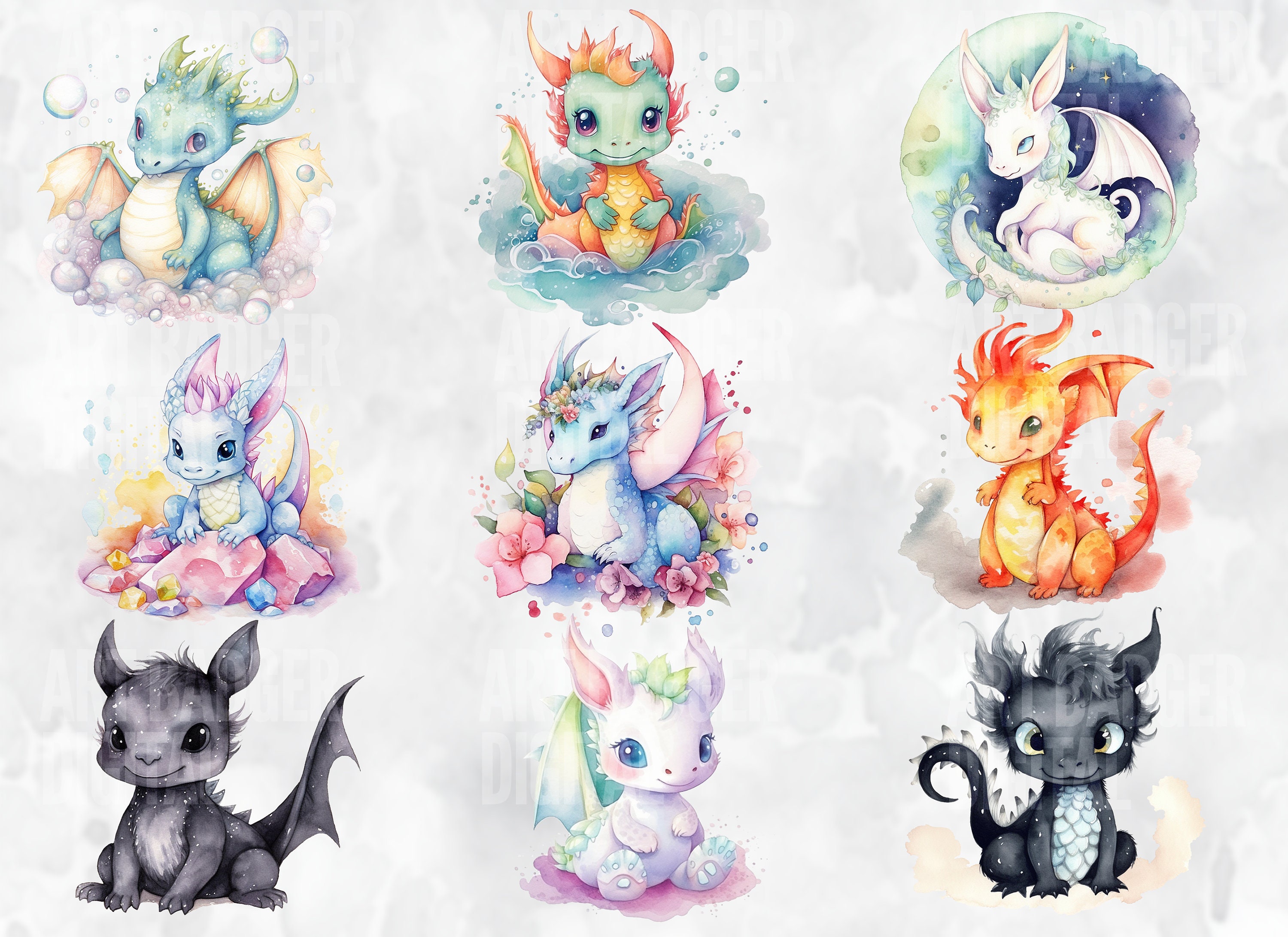 Watercolor Baby Dragon Clipart Bundle, Fantasy Clipart, Dragon PNG ...