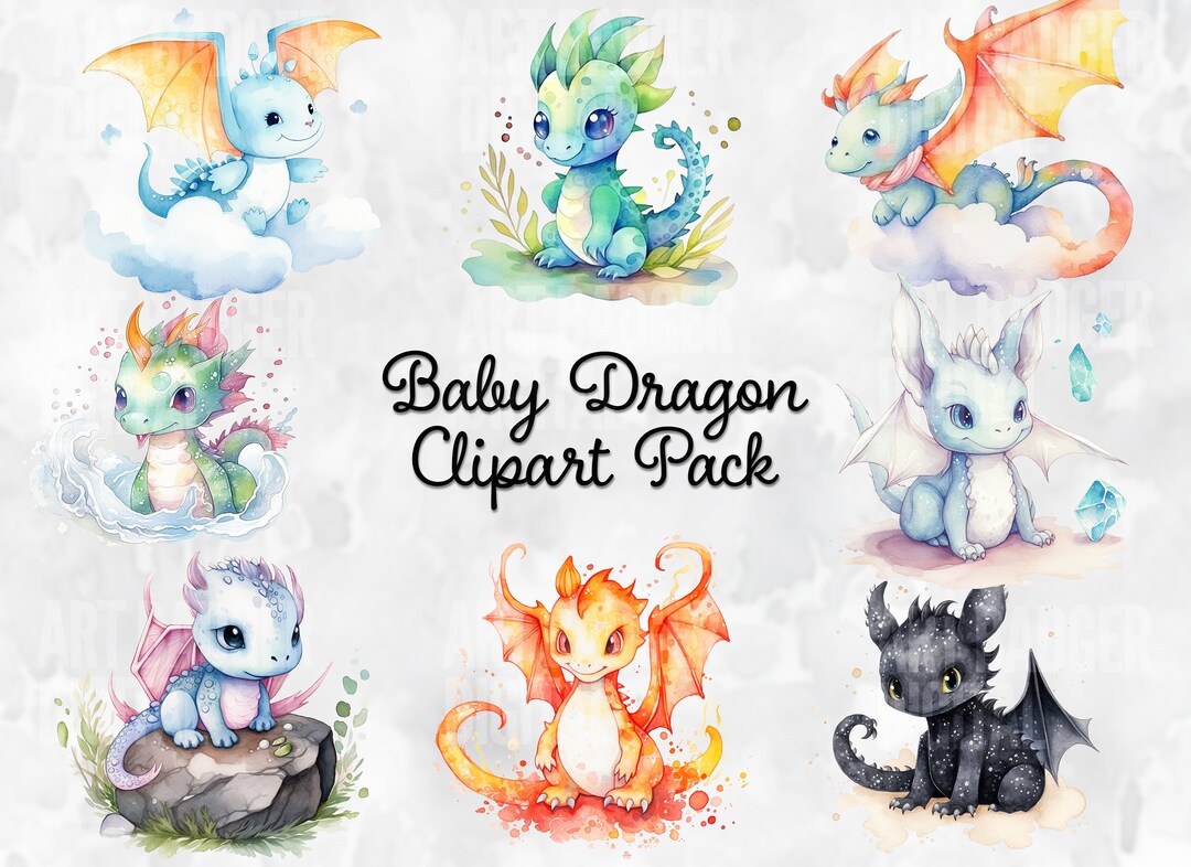Watercolor Baby Dragon Clipart Bundle, Fantasy Clipart, Dragon PNG ...