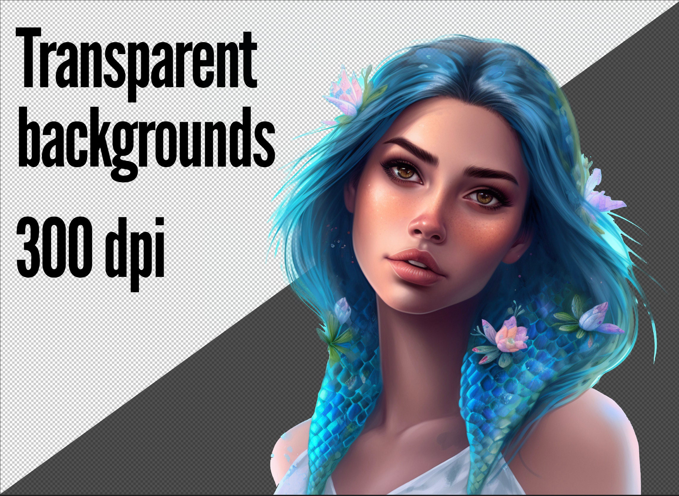 Watercolor Blue Mermaid Clipart Pack, Mermaid Princess Clipart ...