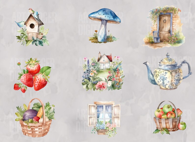 Watercolor Cottagecore PNG Clipart Pack Cottage Clipart - Etsy